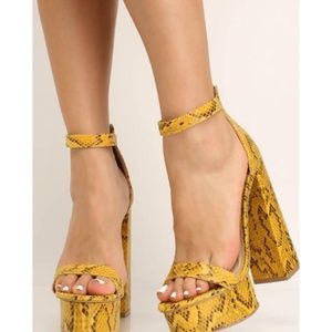 Wild Diva | Shoes | Yellow Snake Skin Open Toe Sky High Chunky Heel ...